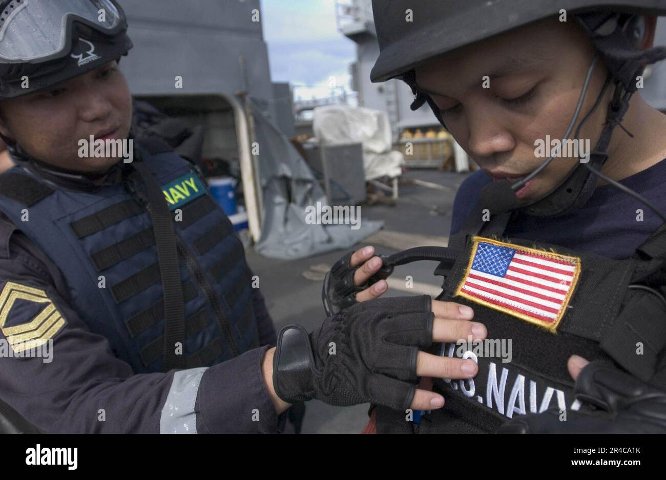 US Navy 1st Sgt. and Personnel Specialist 2nd Class members of a ...