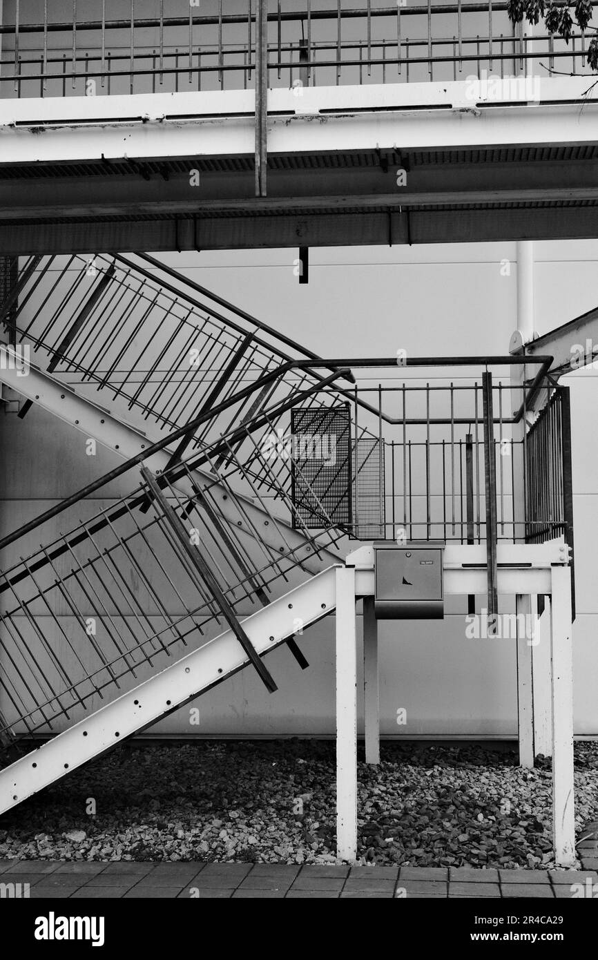 An outdoor staircase leading to a second level outside a building Stock ...