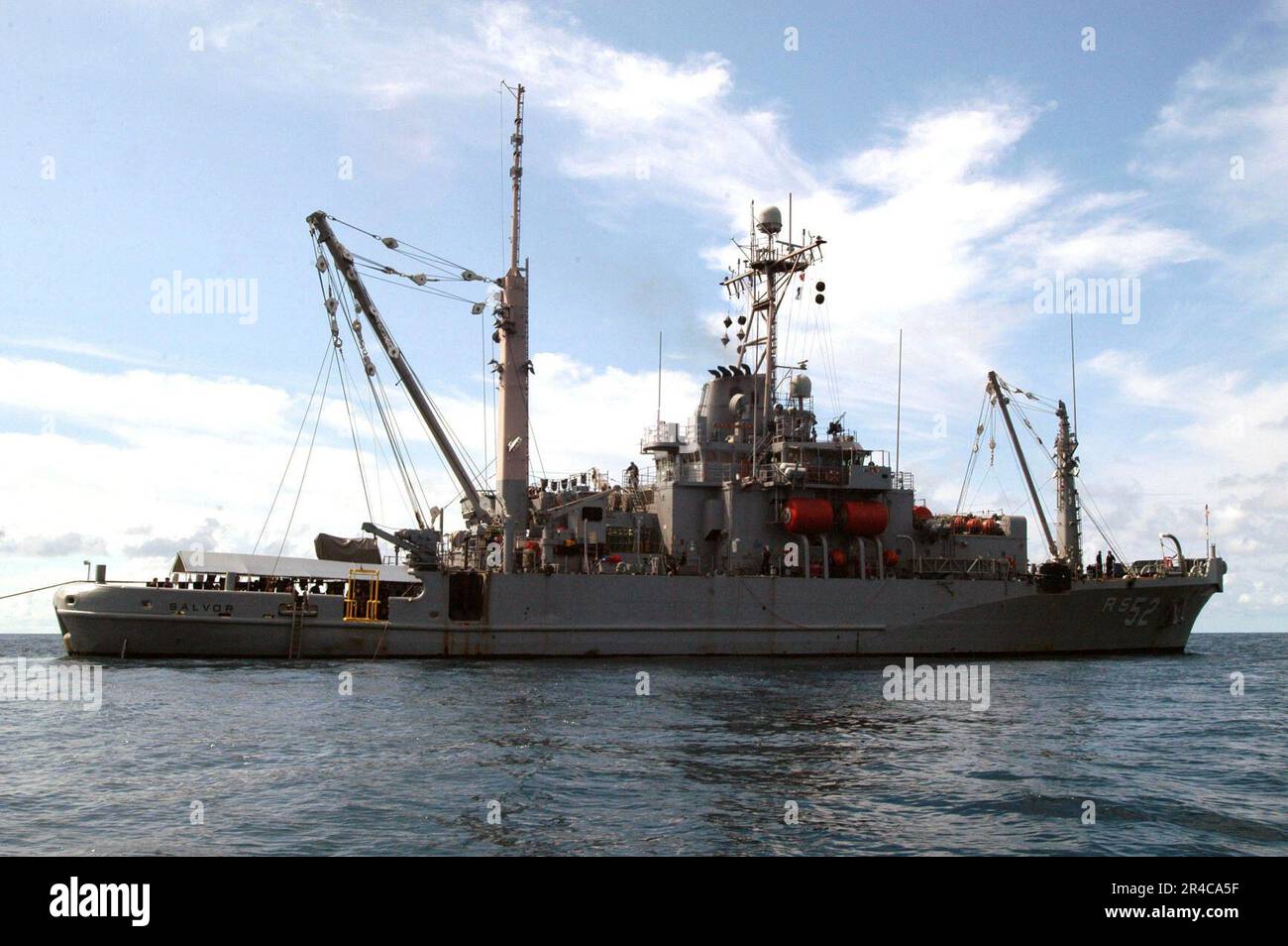 US Navy Rescue and salvage ship USS Salvor (ARS 52) operates at sea ...