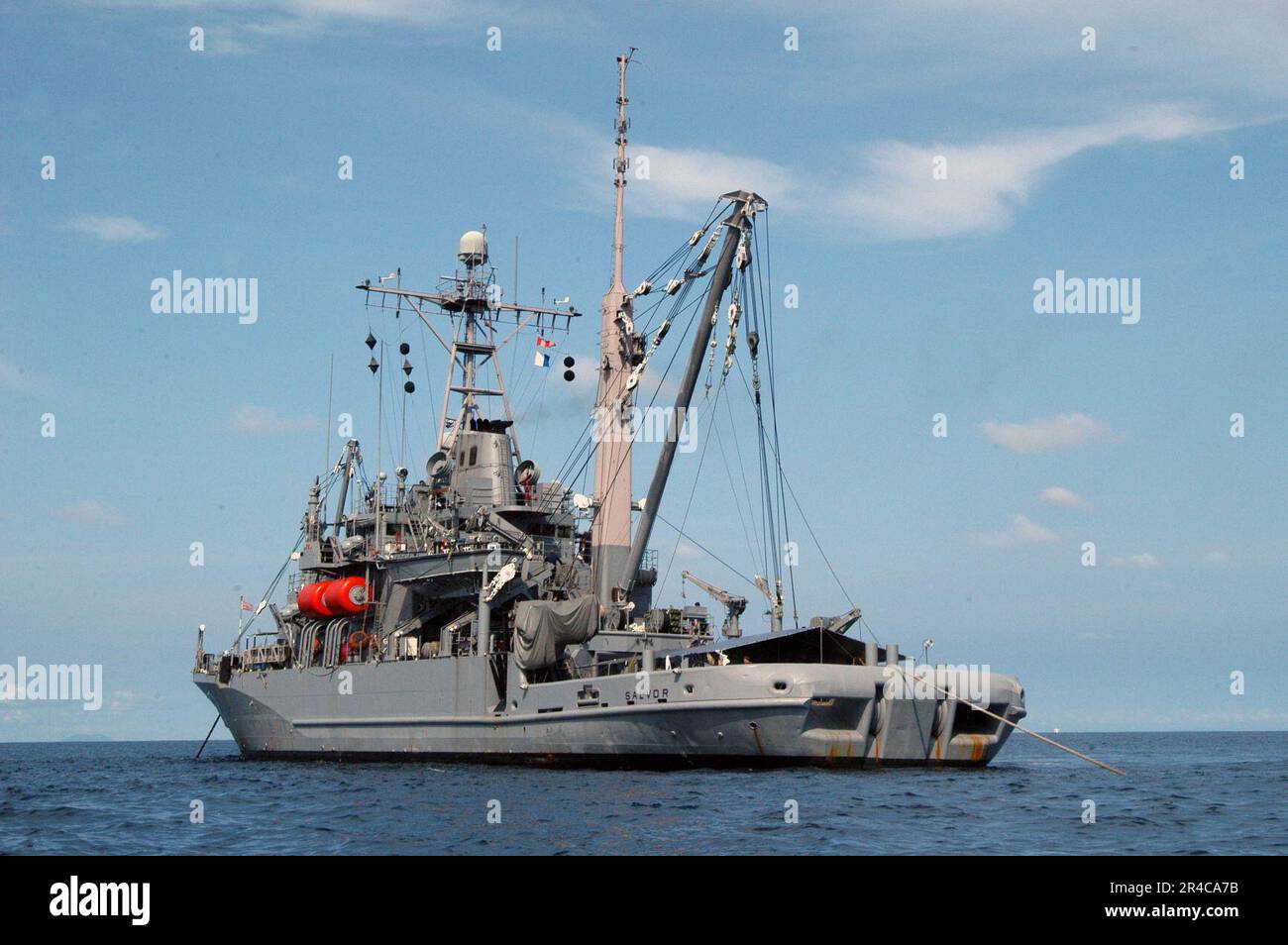 US Navy Rescue and salvage ship USS Salvor (ARS 52) operates at sea ...
