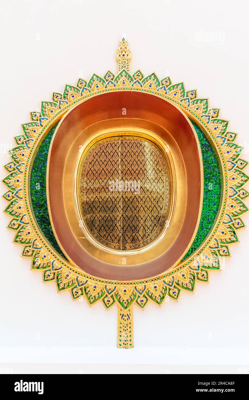 Round windows of ubosot (ordination hall) of Wat Thong Nopphakhun, Thai ...