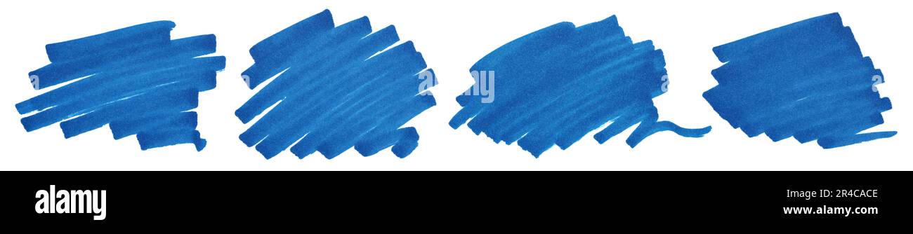 Set of blue marker paint textures. Strokes isolated on white background ...