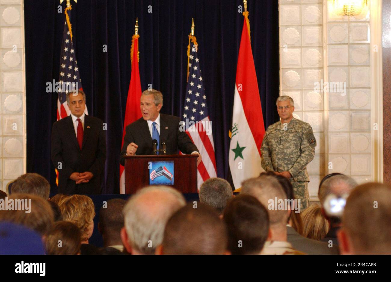 US Navy U.S. Ambassador to Iraq Zalmay Khalilzad, left, and Commanding ...