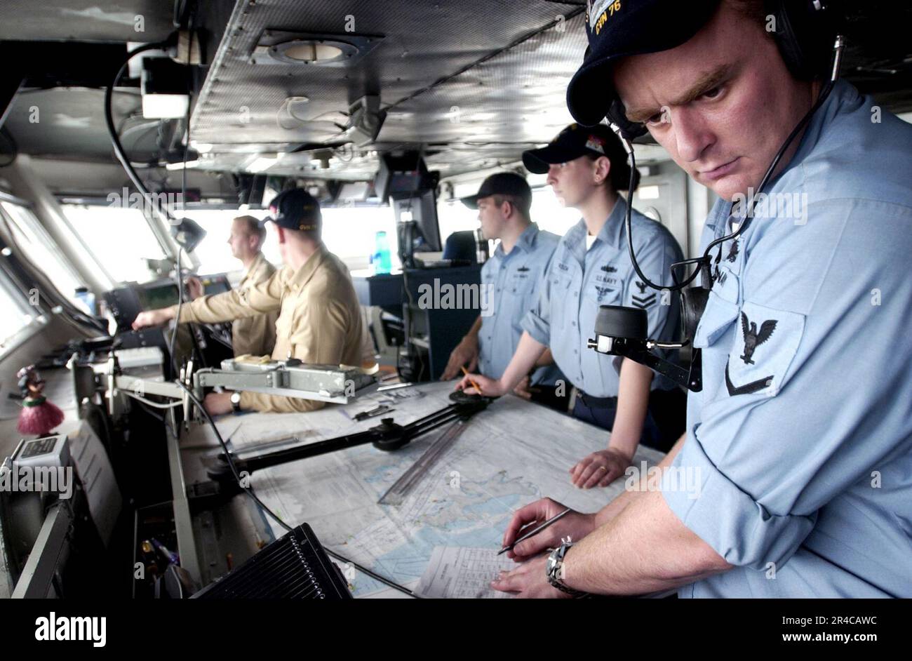 US Navy In the pilothouse of the Nimitz-class aircraft carrier USS ...