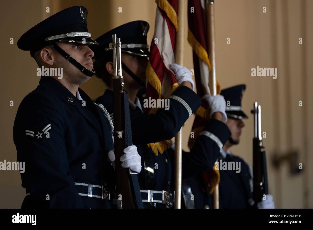 U.S. Airmen with the 156th Wing Honor Guard present the colors during U ...