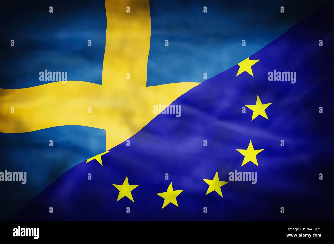 Sweden and European Union mixed flag. Wavy flag of Sweden and European ...