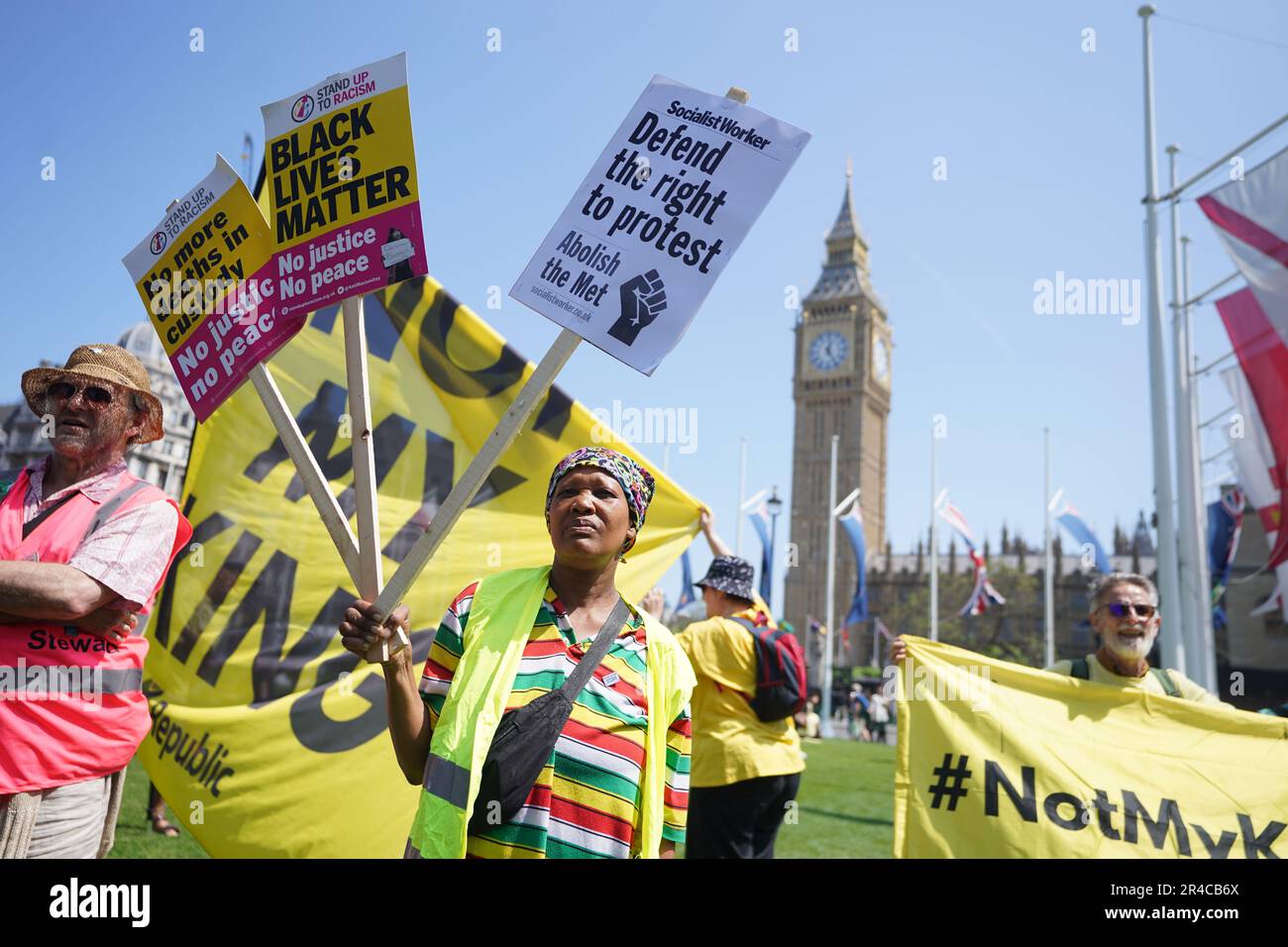 People from various campaign groups take part in a Not my Bill protest ...