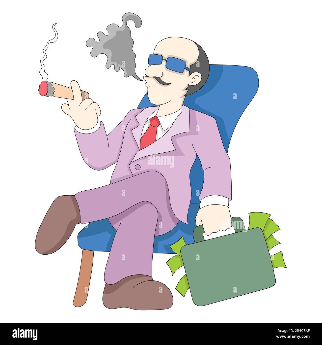 the rich boss is sitting casually smoking while carrying a briefcase ...