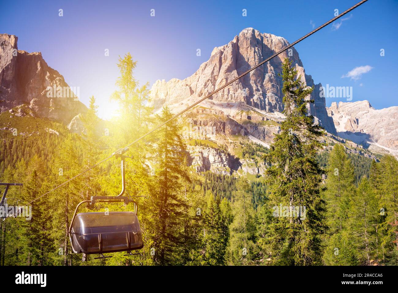 Cable car in Dolomite mountains in summer Stock Photo - Alamy