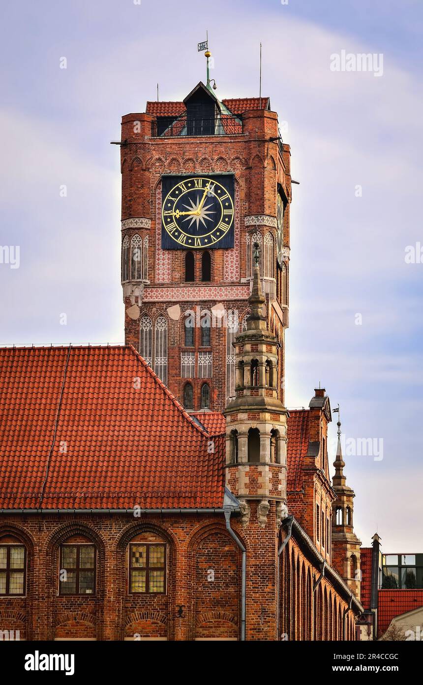 Old Town in Torun, Poland. The tower of the gothic town hall, listed by ...