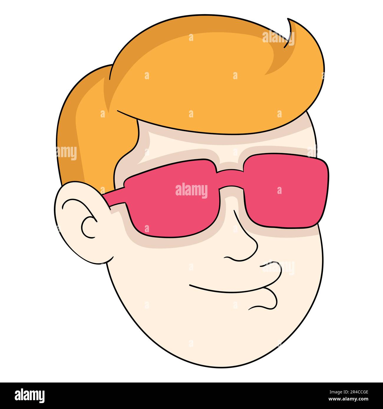 cool boy head emoticon smug facial expression in red glasses. vector ...