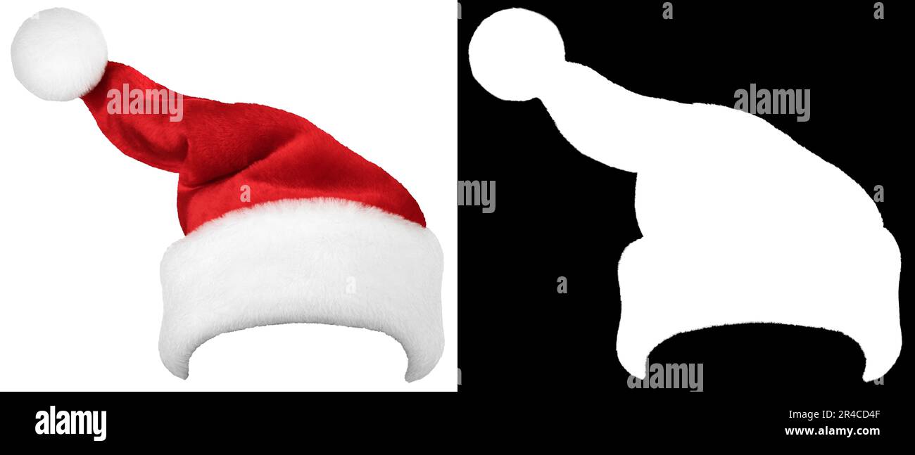 Santa Claus hat or Christmas red cap isolated on white background with ...