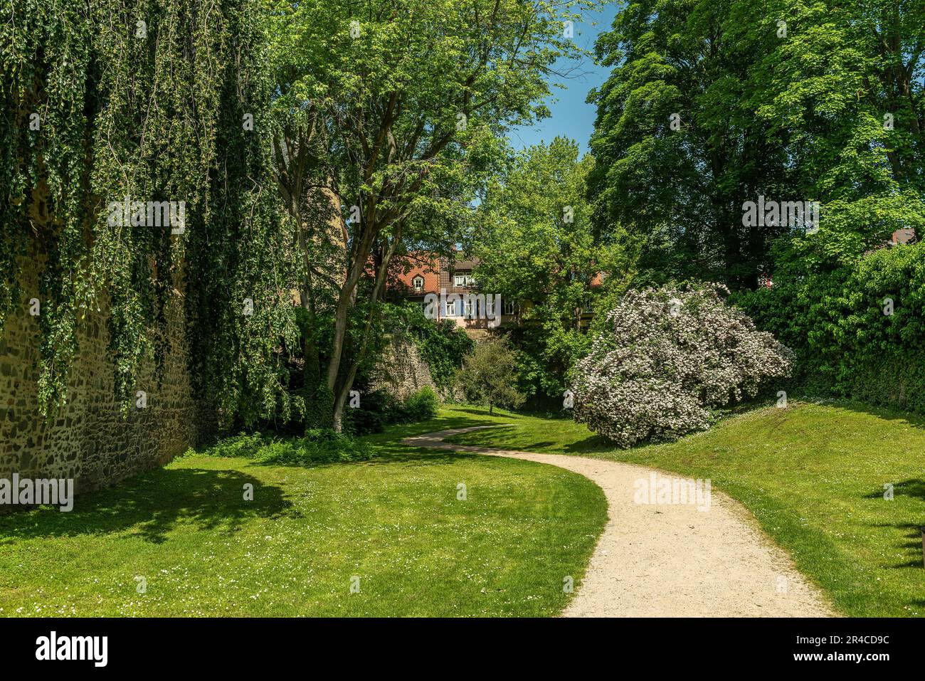 Moat of the medieval castle in Frankfurt-Hoechst, Germany Stock Photo ...