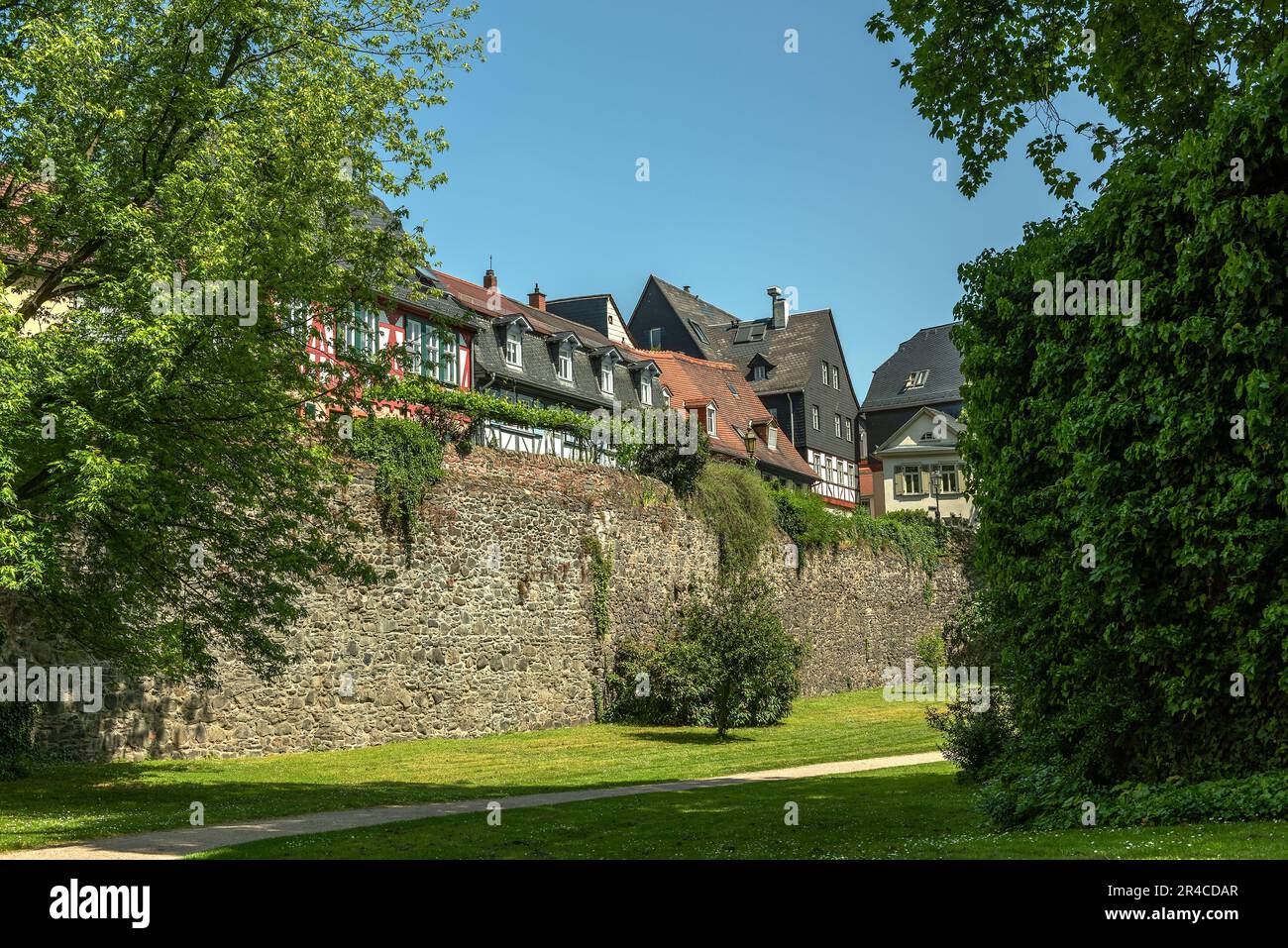Moat of the medieval castle in Frankfurt-Hoechst, Germany Stock Photo ...