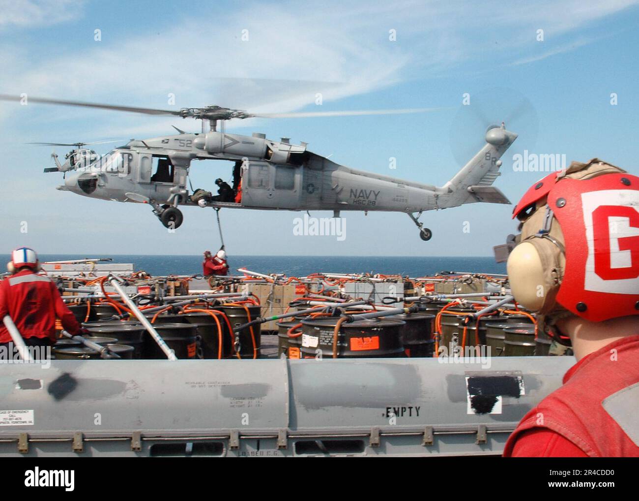 US Navy Sailors stationed aboard the Nimitz-class aircraft carrier USS ...