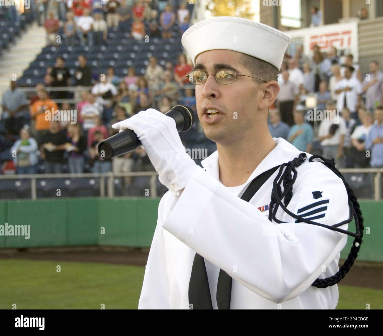 US Navy Seaman assigned to Naval Station Everett, sings the National ...