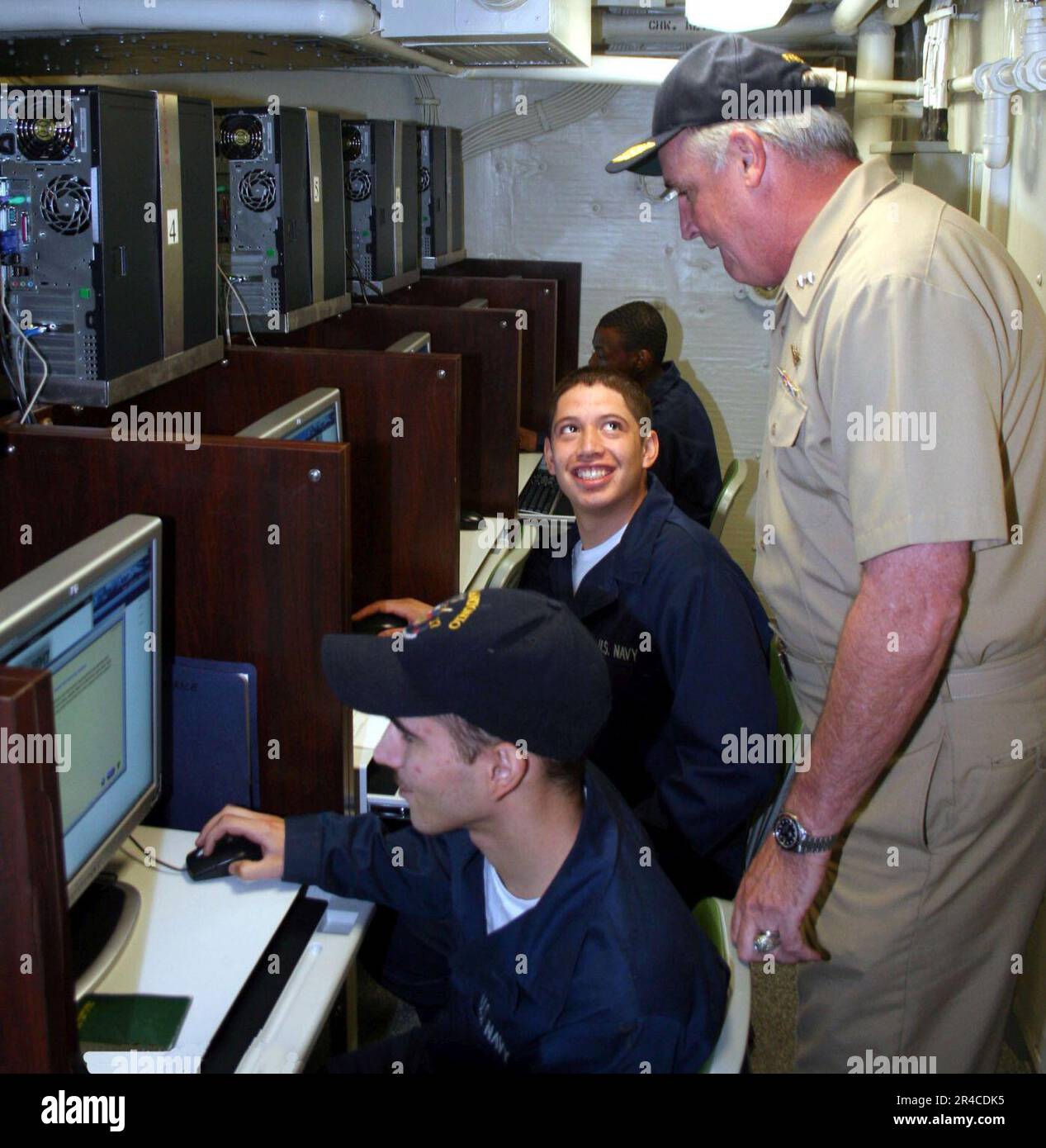 US Navy Sailors aboard the amphibious transport dock USS San Antonio ...