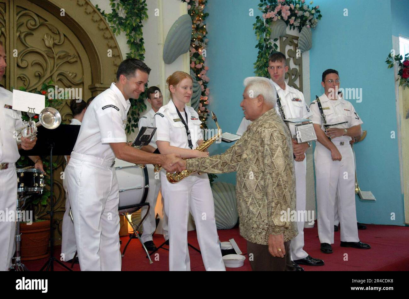 US Navy Governor of Kupang, Piet Tallo greets members of the U.S. Navy ...