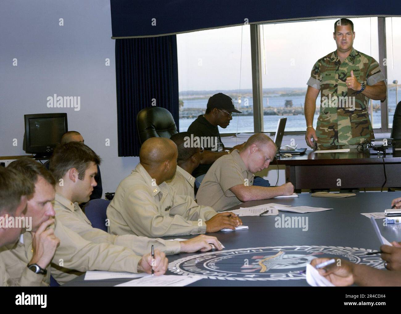 US Navy Lt. briefs Naval Station Mayport and tenant command personnel ...
