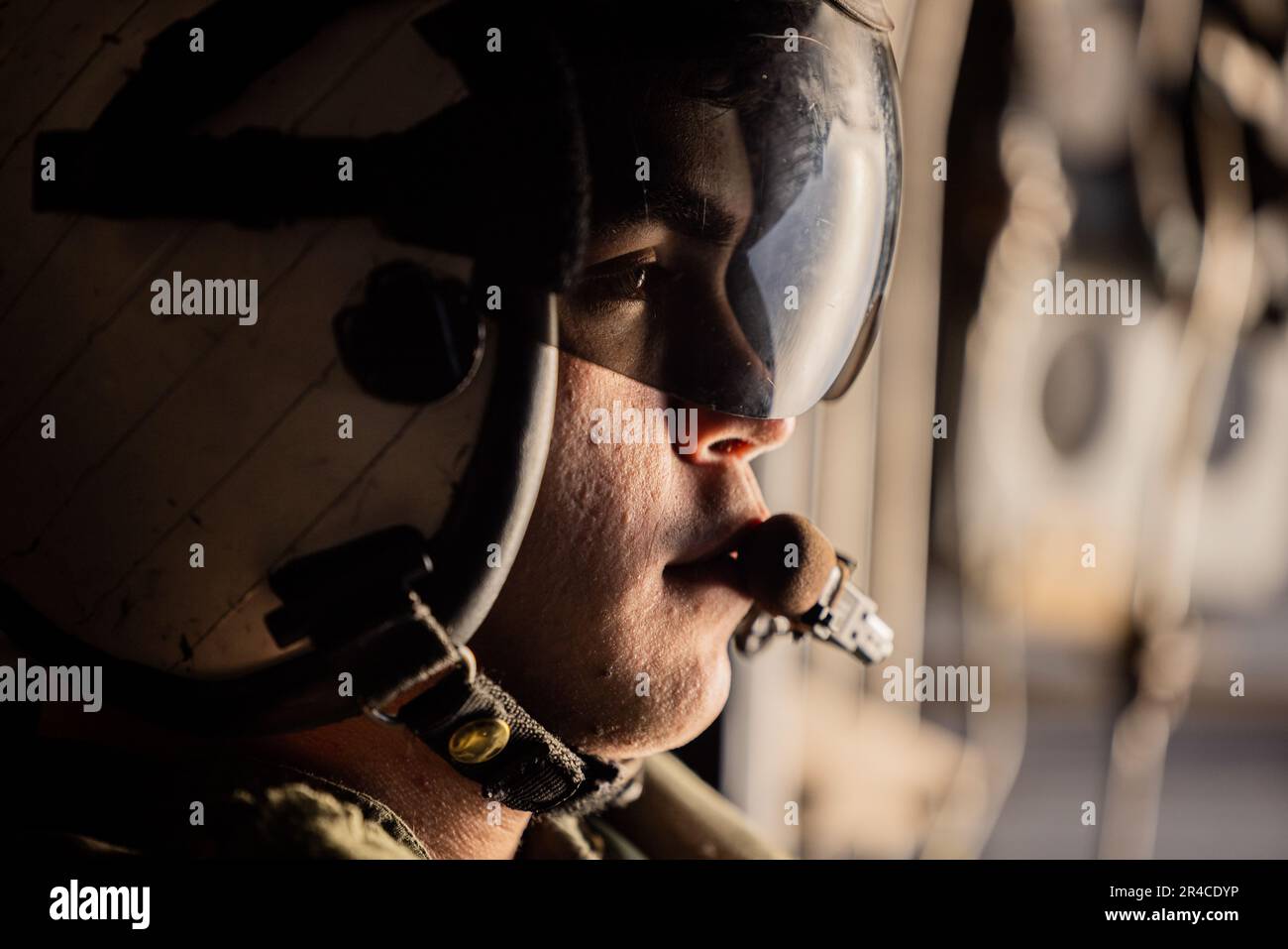 U.S. Marine Corps Cpl. Kadin Rhodeback, an MV-22b osprey crew chief ...