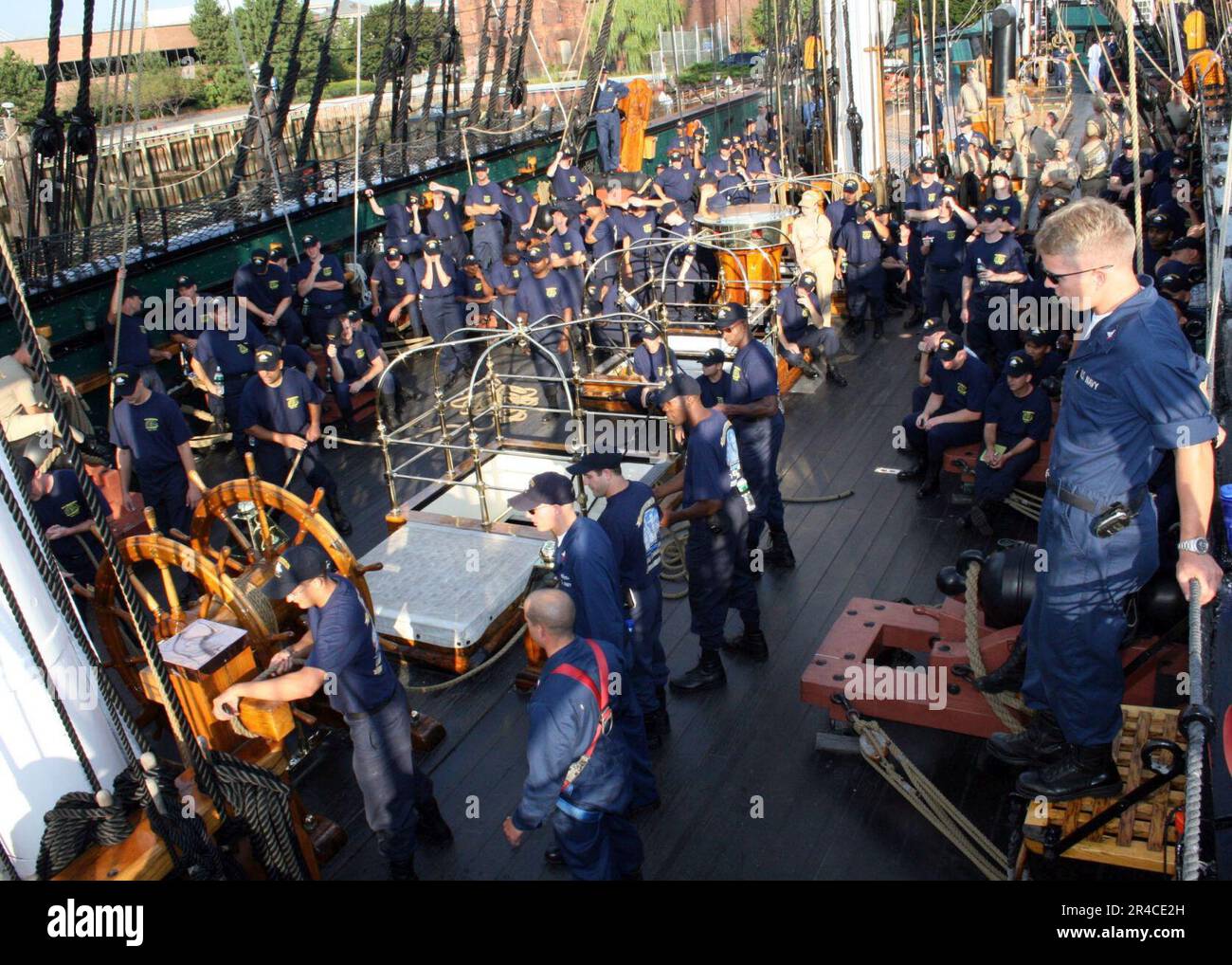 US Navy Chief petty officer (CPO) selectees await orders from Boatswain ...