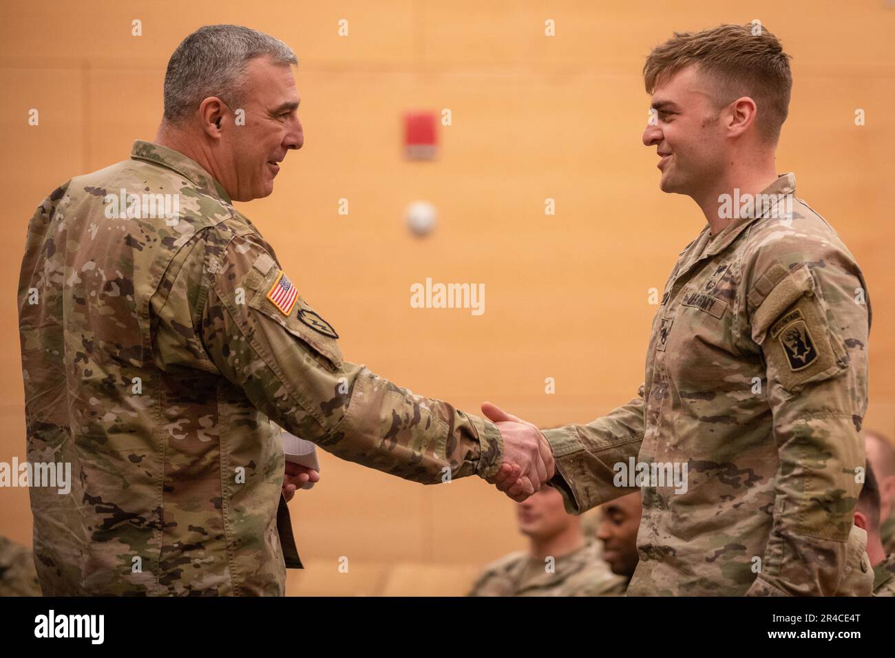 U.S. Army Command Sgt. Maj. Roger Sicard, left, the state Command Sergeant Major, Connecticut ...