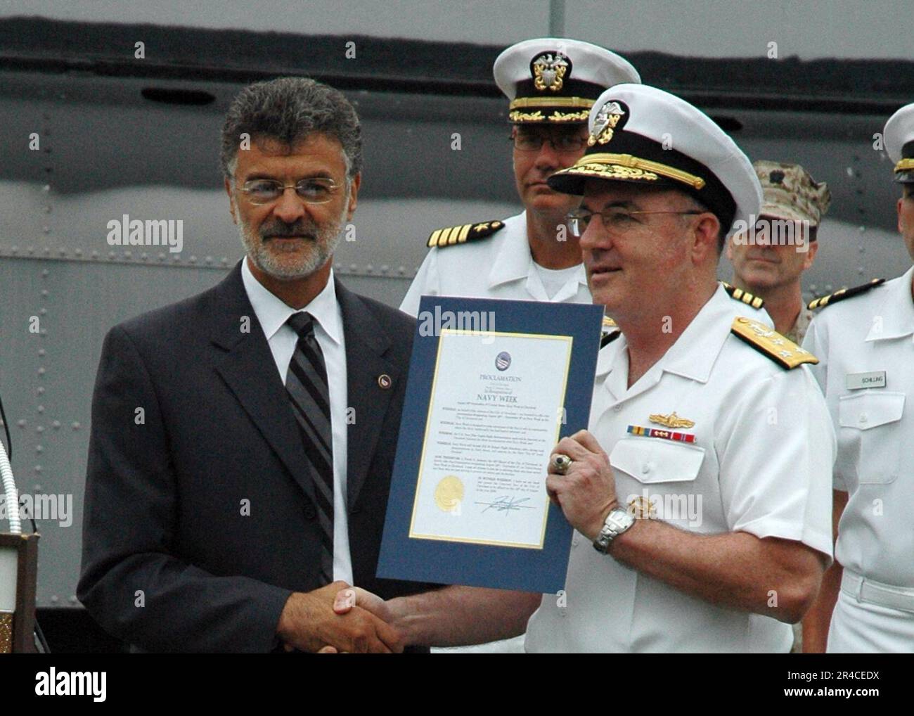 US Navy Chief of Naval Personnel, Vice Adm. John C. Harvey Jr. receives ...