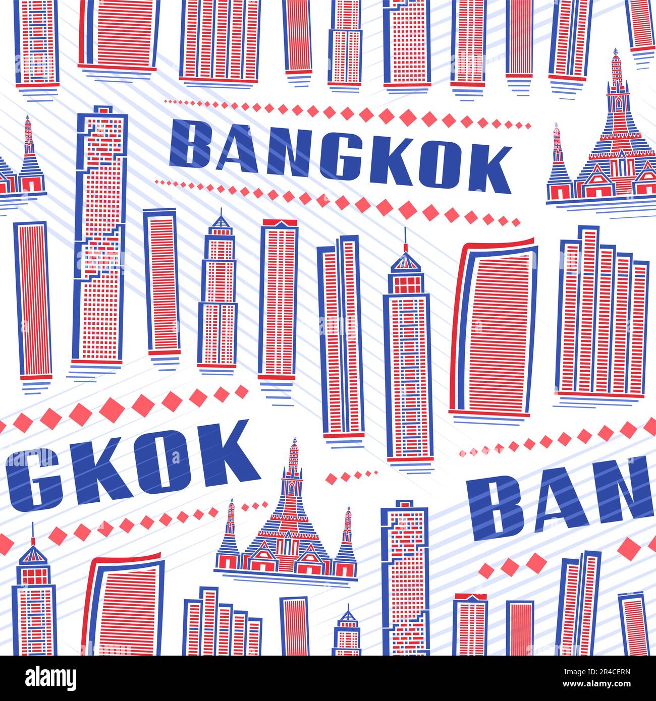 Vector Bangkok Seamless Pattern, square repeating background with ...