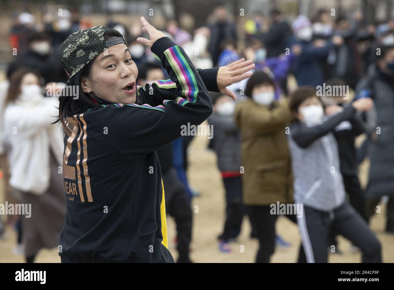 Eri Ogida, Yokota Natatorium Zumba instructor, leads a Zumba warm up to ...