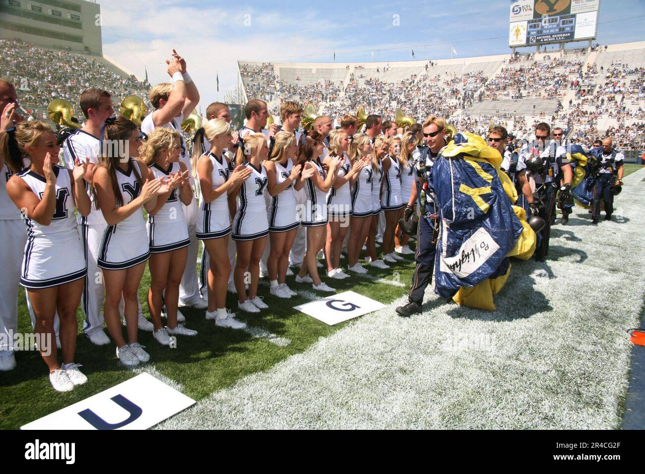 US Navy The Brigham Young University Cheer Squad greet the U.S. Navy ...