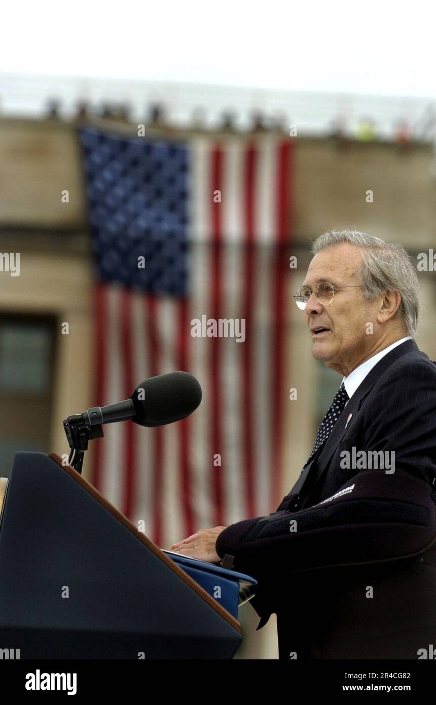US Navy Secretary of Defense Donald H. Rumsfeld speaks to attendees at ...