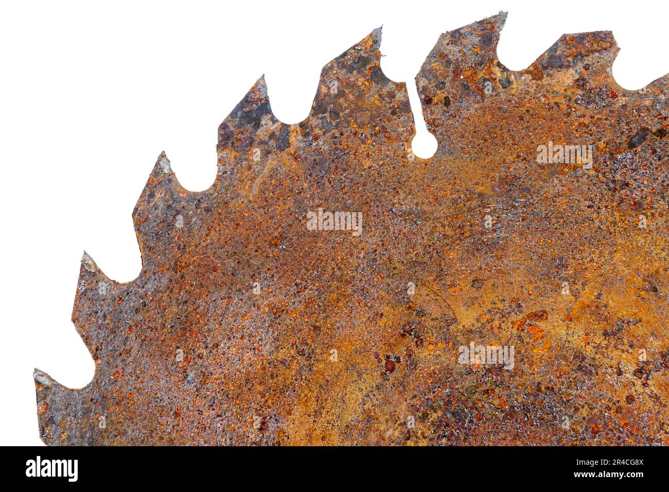 Part of old rusty circular saw blade for wood work isolated on white ...