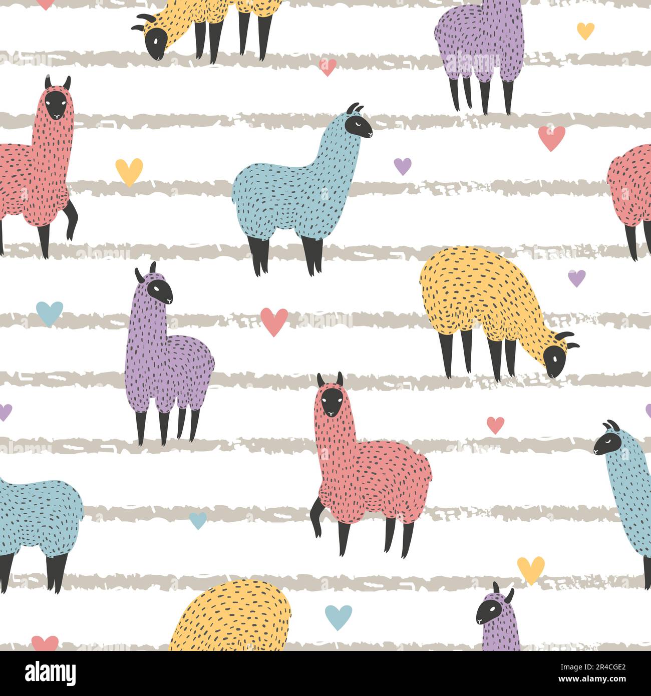 Seamless pattern with cute colorful llama on striped background. Vector lamas illustration Stock ...