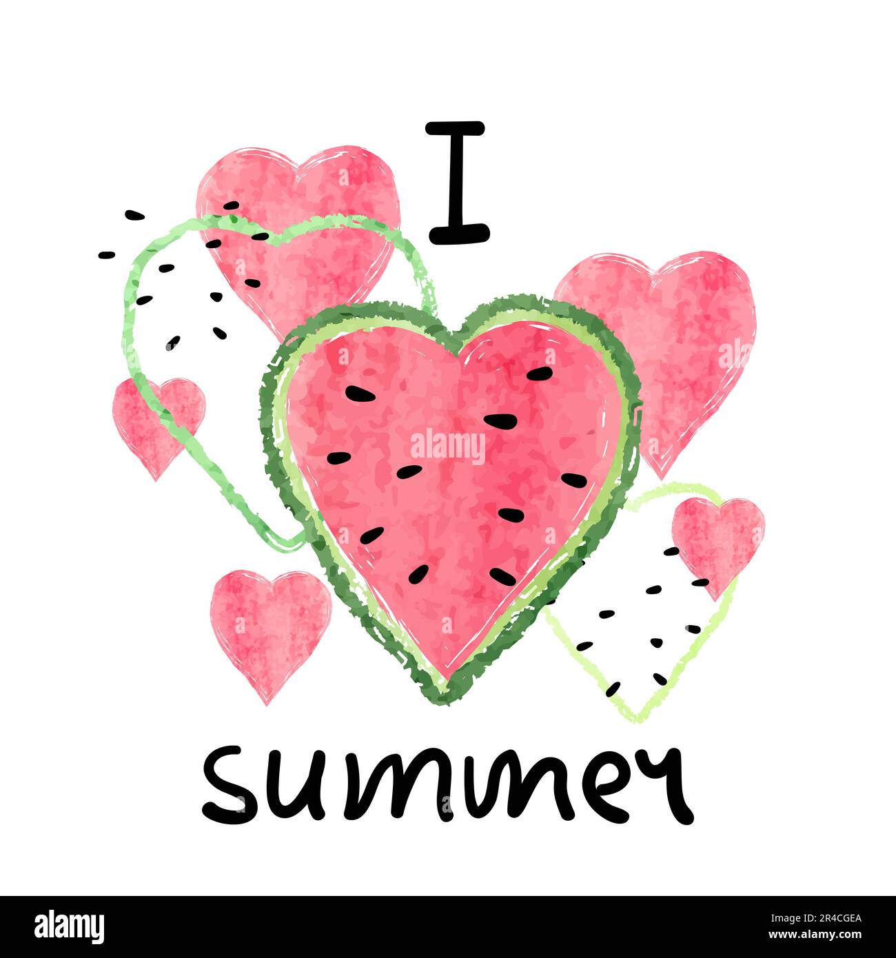 Bright summer vector illustration with heart shaped watercolor ...