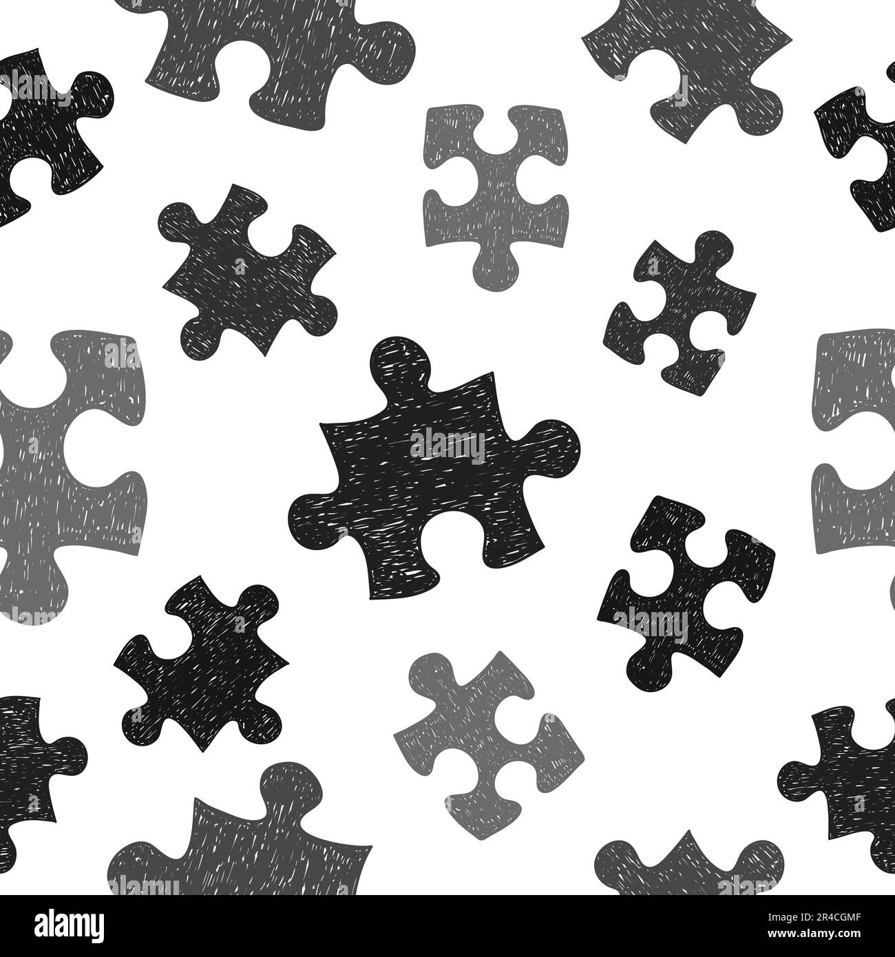 Black and white seamless pattern with doodle puzzle pieces Stock Vector ...