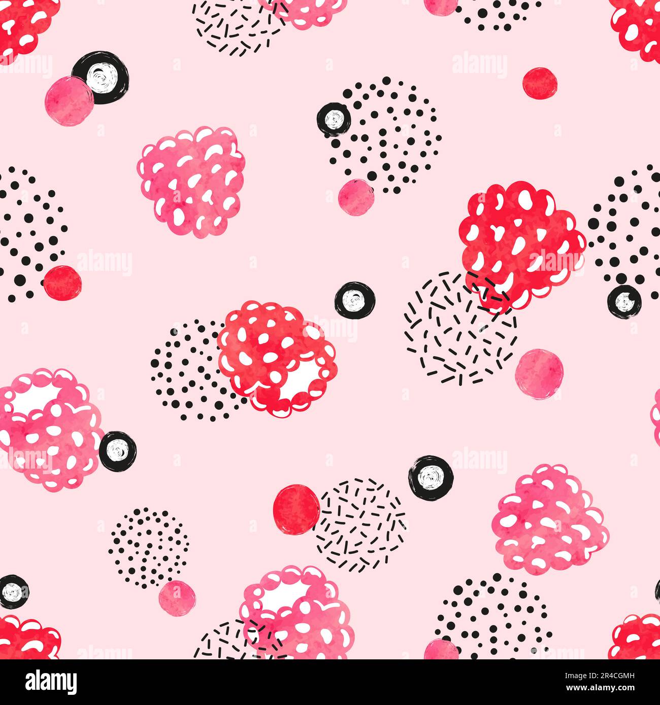 Abstract seamless pattern in pink and black color with watercolor ...