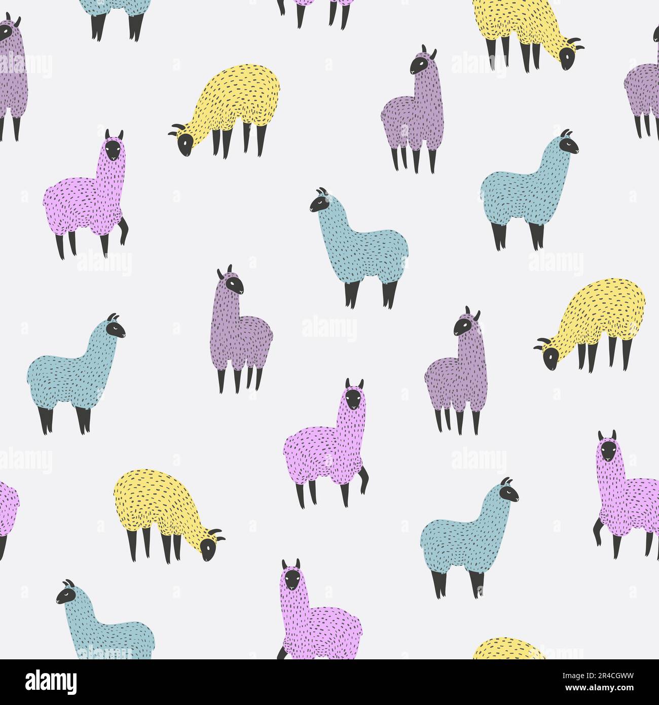 Seamless pattern with cute colorful llama. Vector background with doodle lamas Stock Vector ...