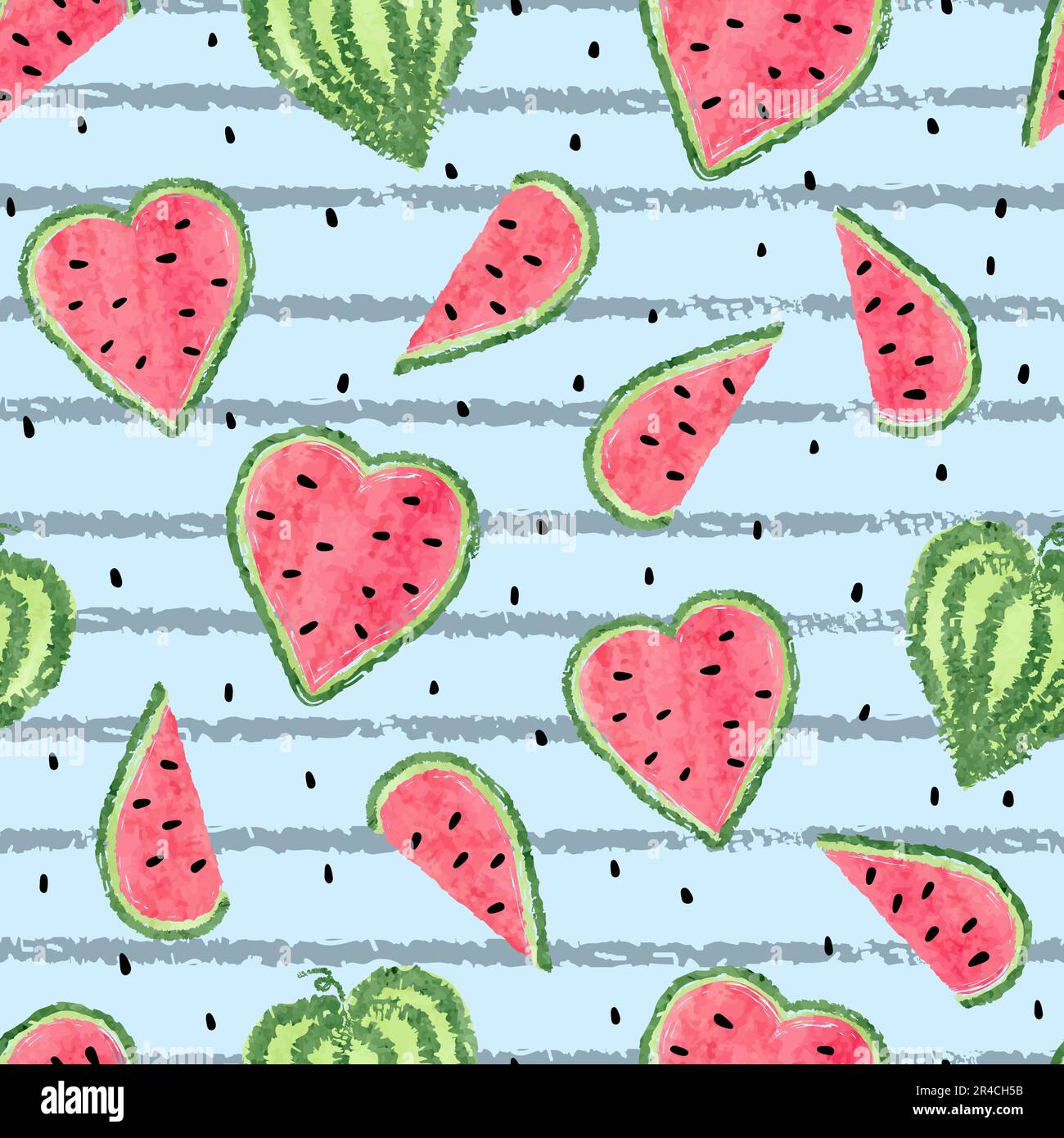 Seamless heart shaped watermelon pattern. Vector striped summer ...