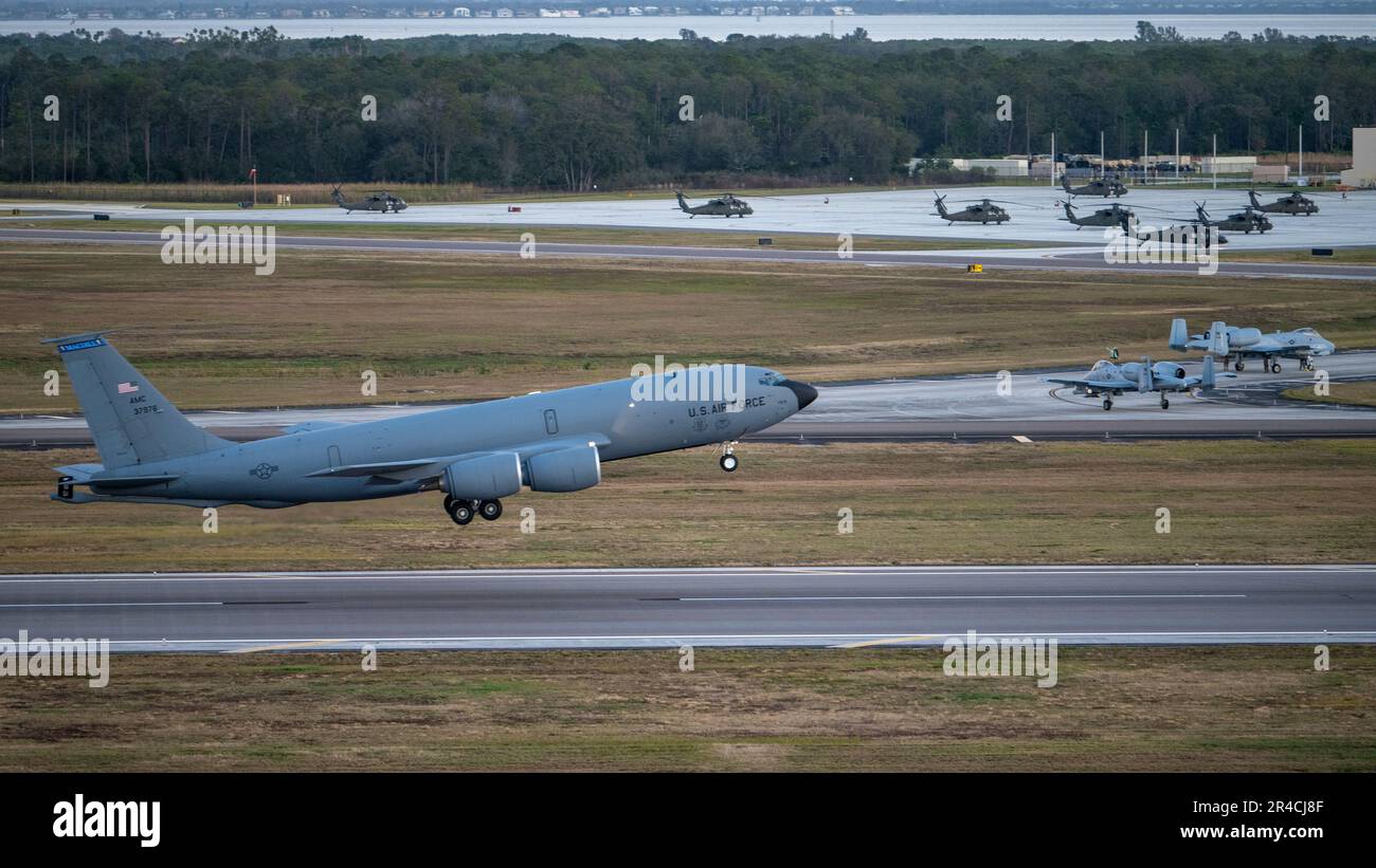 A KC-135 Stratotanker aircraft assigned to the 6th Air Refueling Wing ...