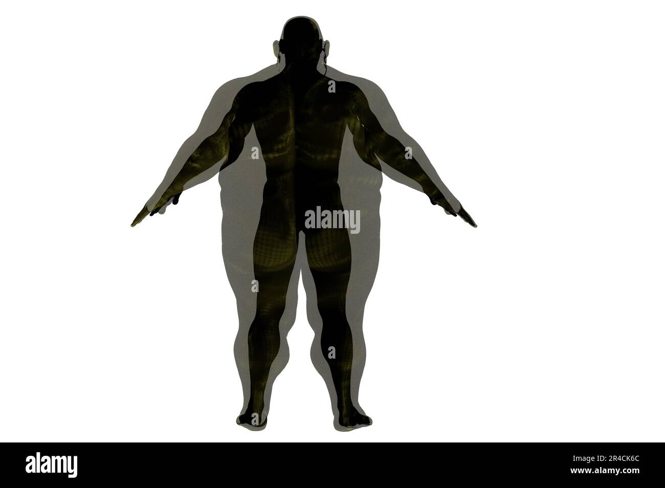 3D render. Athletic man inside an obese body on a white background ...