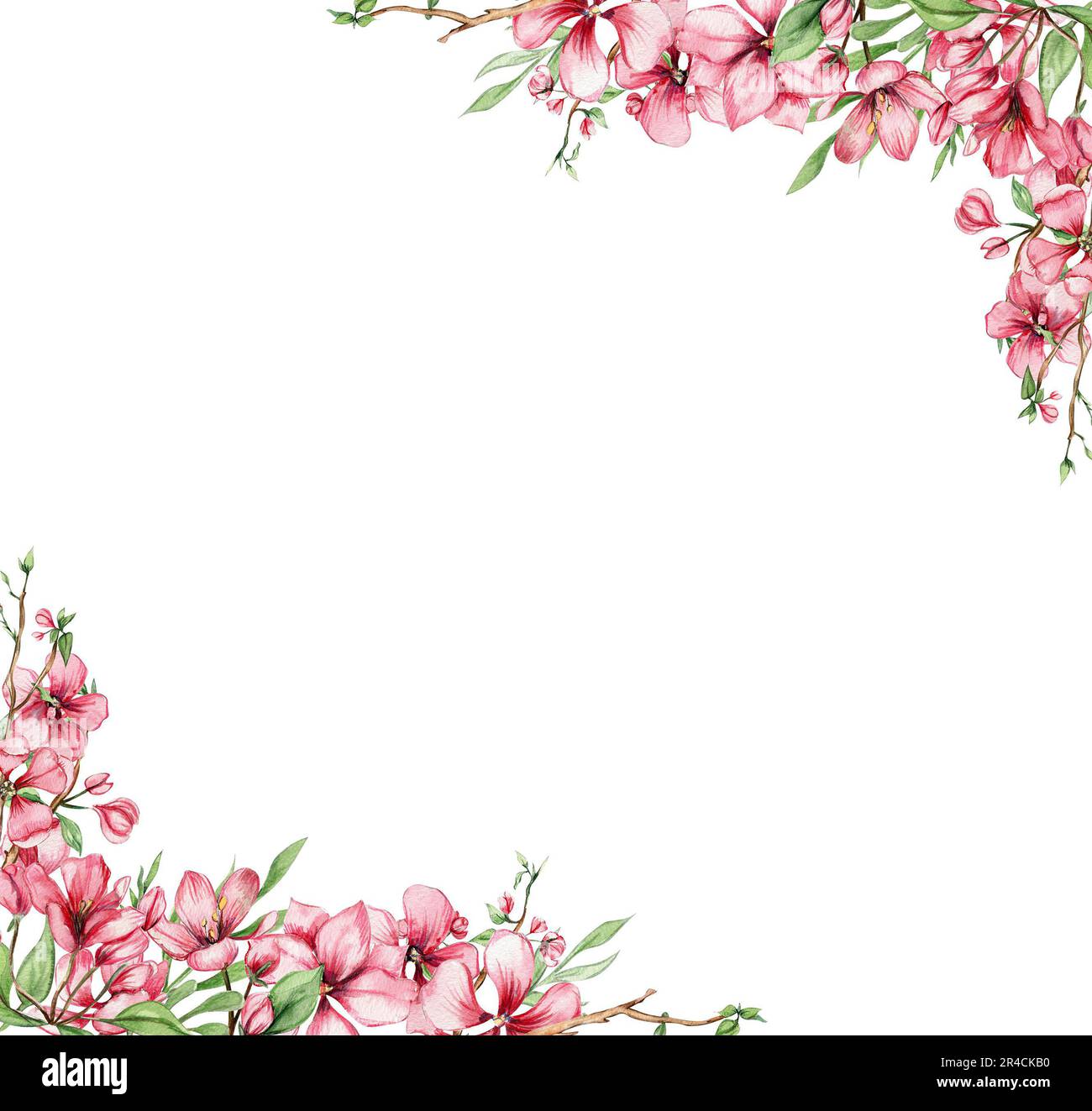 Watercolor square spring garden full of flowers frame in cartoon style ...