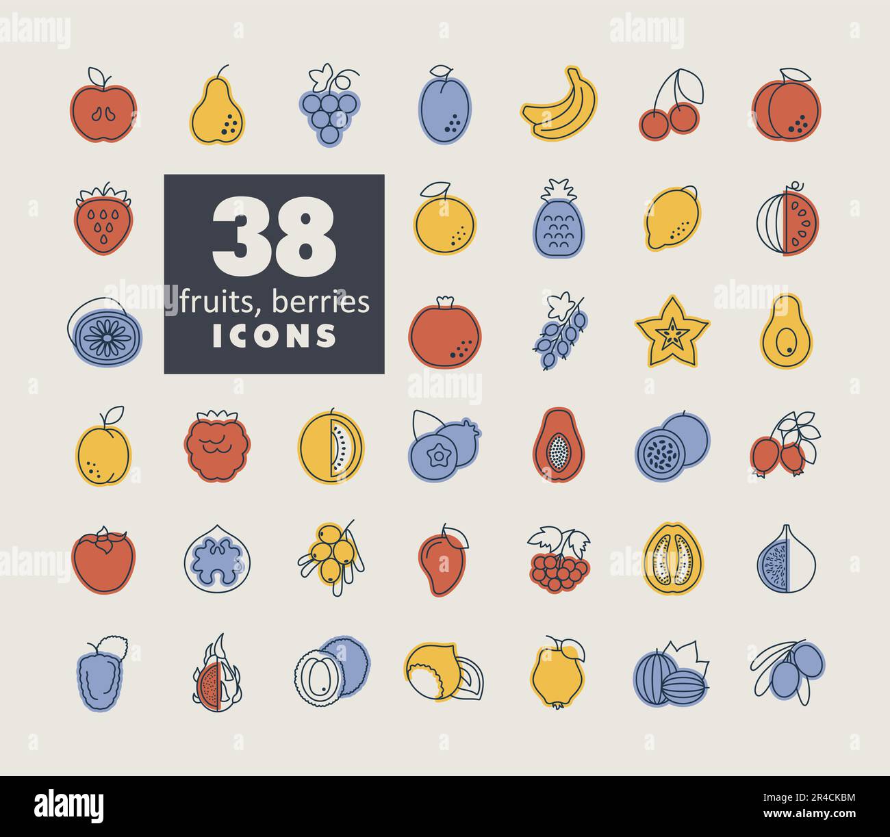 Set of Fruits and Berries vector icon. Graph symbol for food and drinks ...