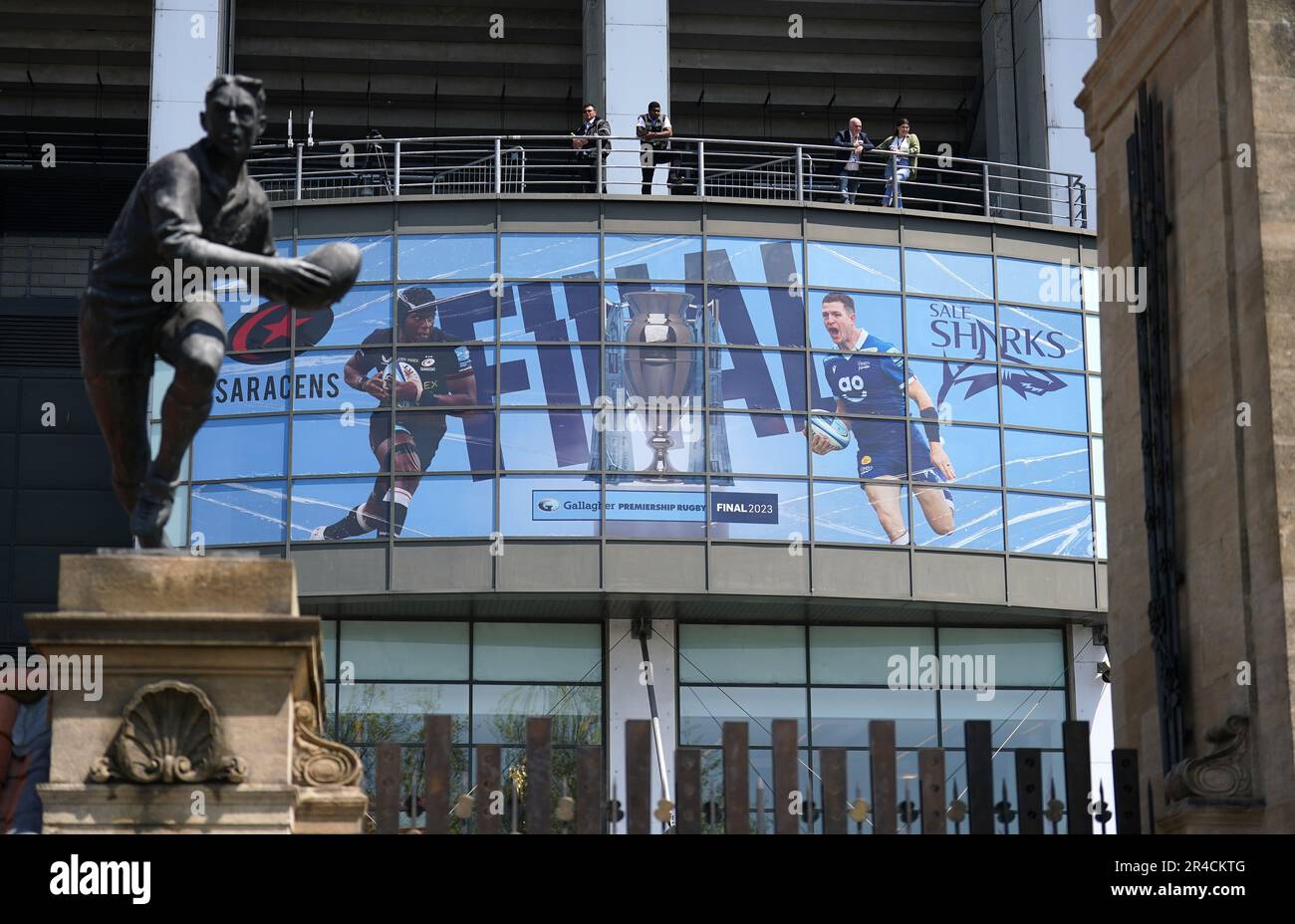 Signage promoting the Gallagher Premiership final at Twickenham Stadium ...