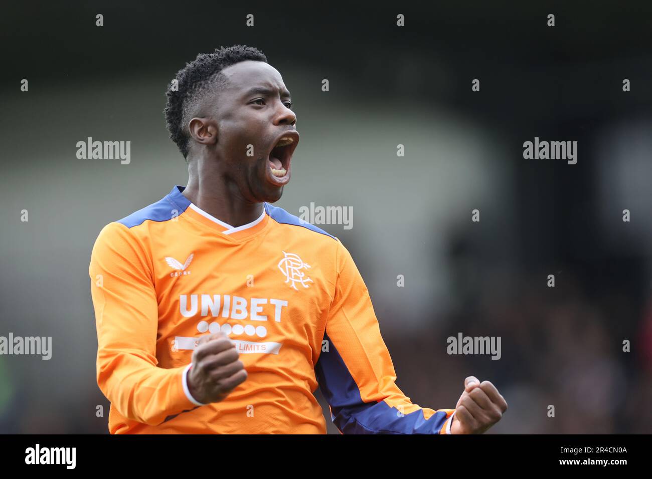 Rangers Fashion Sakala celebrates his second goal during the cinch ...