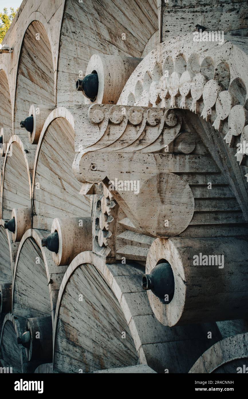 Modern fountain with the circular wheels side view concept photo Stock ...