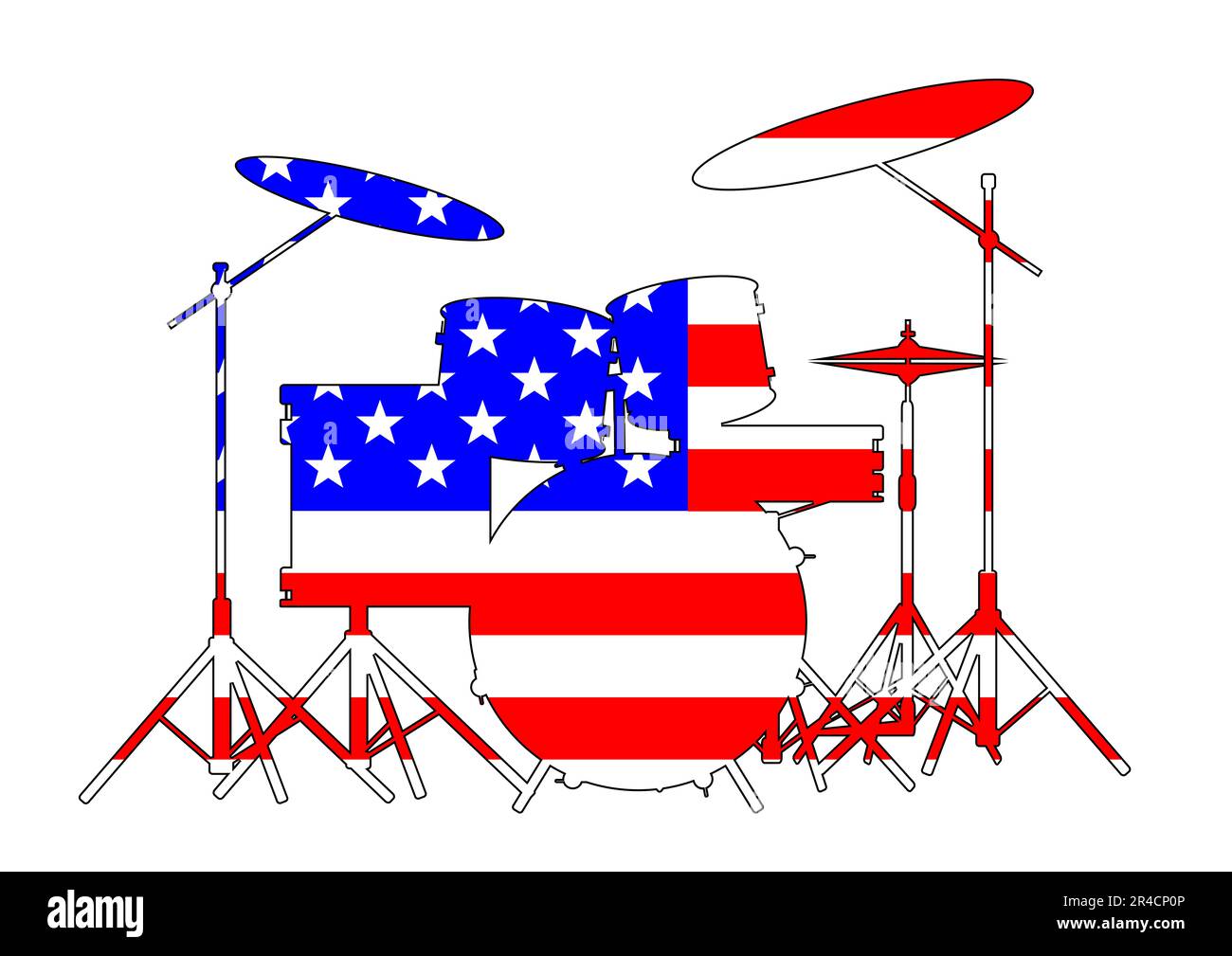 Silhouette of a rock bands drum kit isolated on white and inset with ...