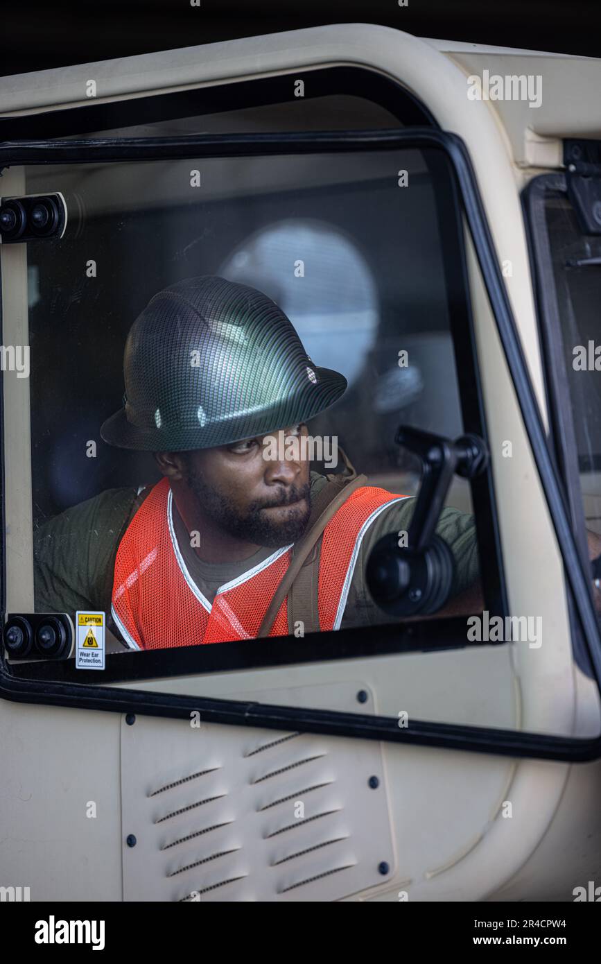 A U.S. Marine with 3rd Landing Support Battalion, 3rd Marine Logistics ...