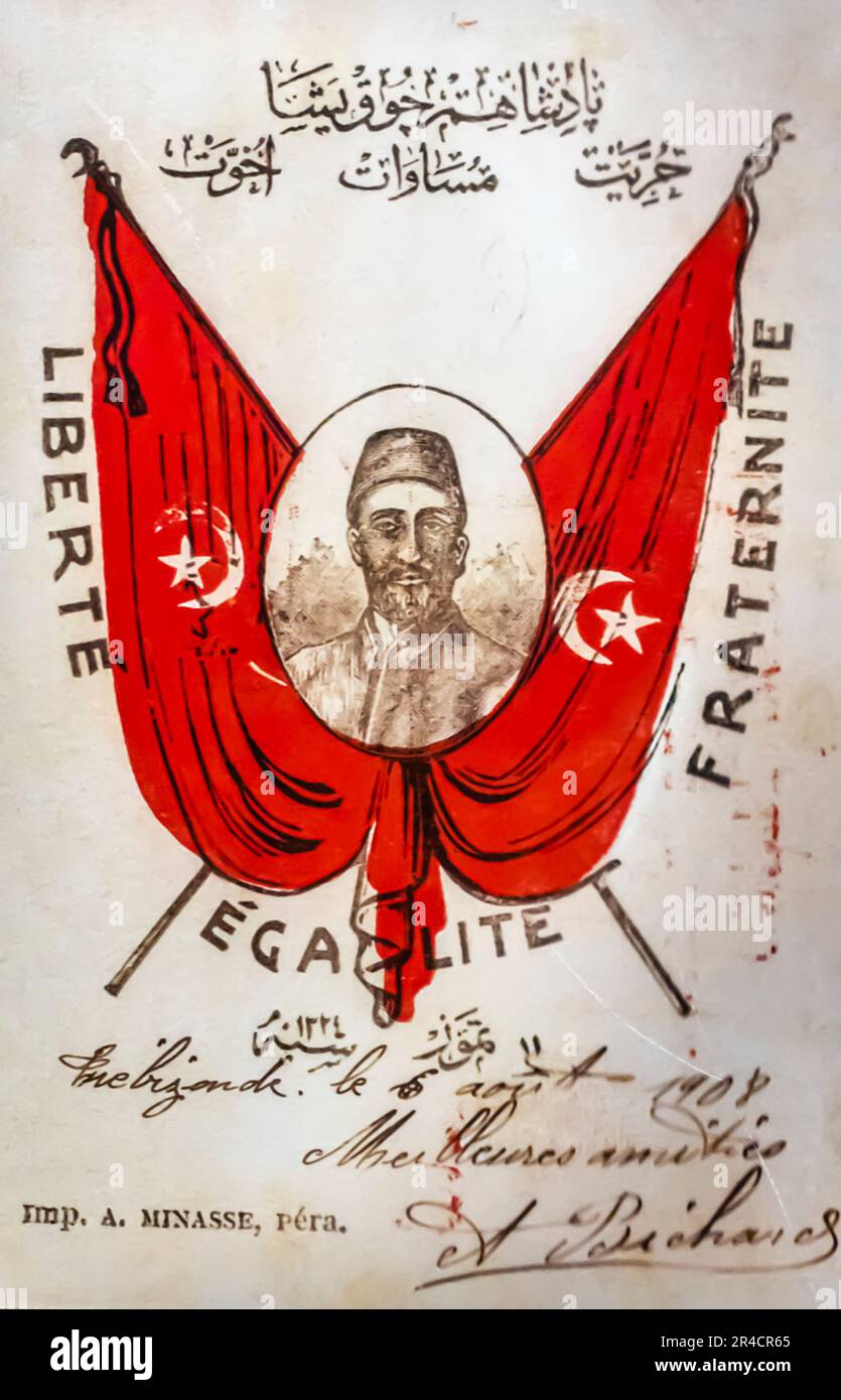 Memorial postcard - Young Turkish revolution - constitution with ...