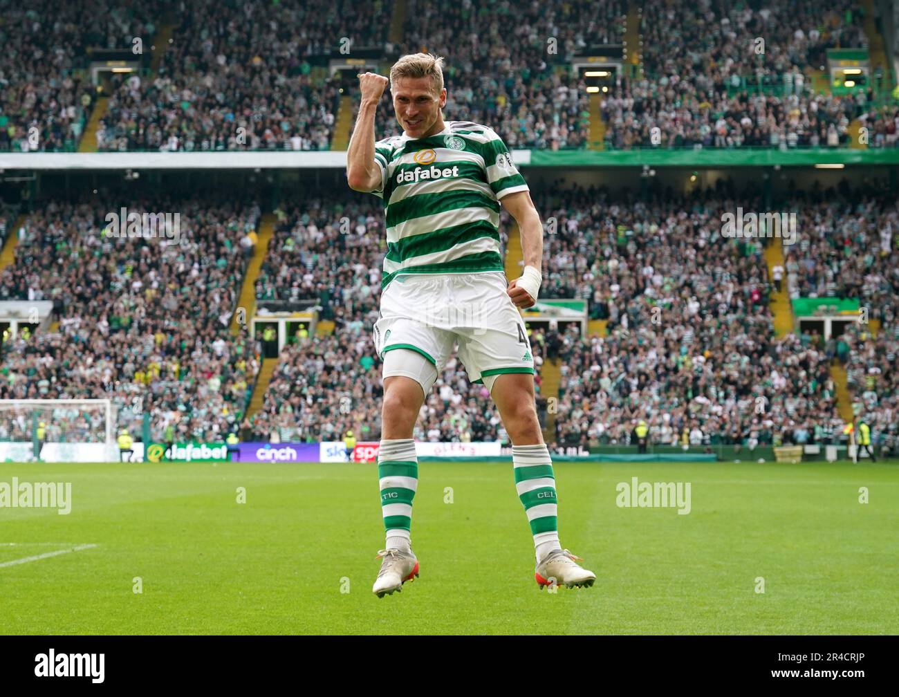 Celtic's Carl Starfelt celebrates scoring their side's third goal of ...