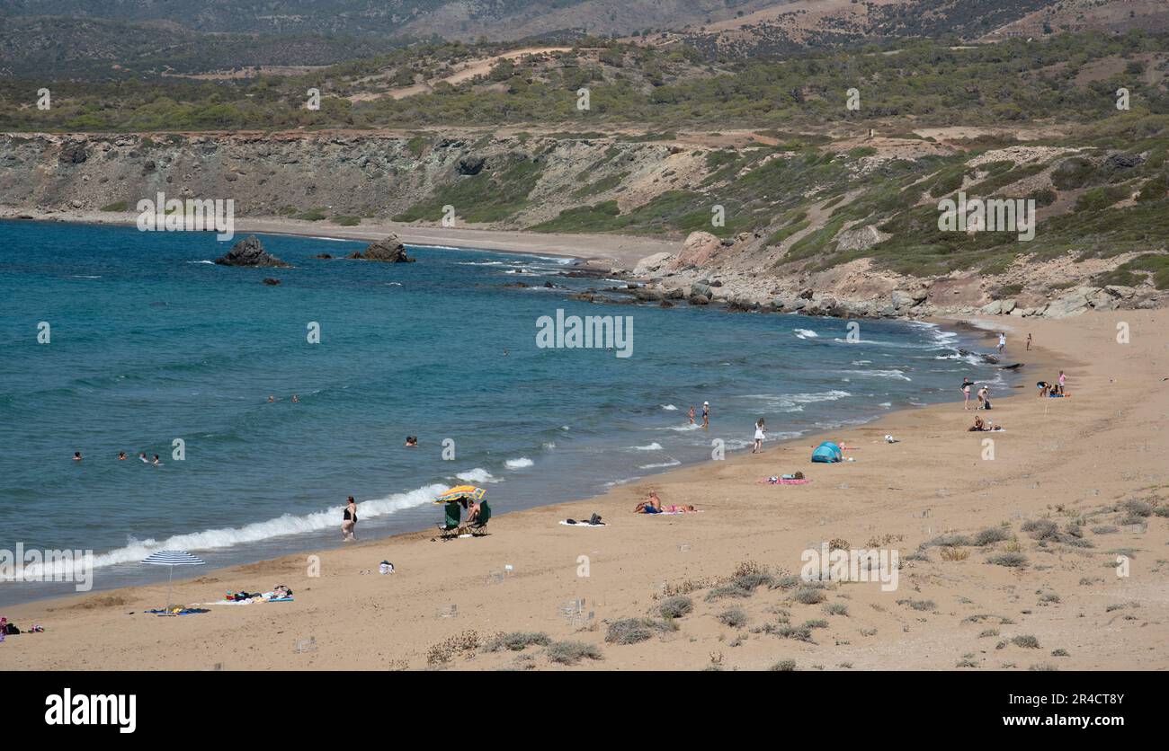 Summer vacations on tropical beach. People in the sea. Lara beach ...